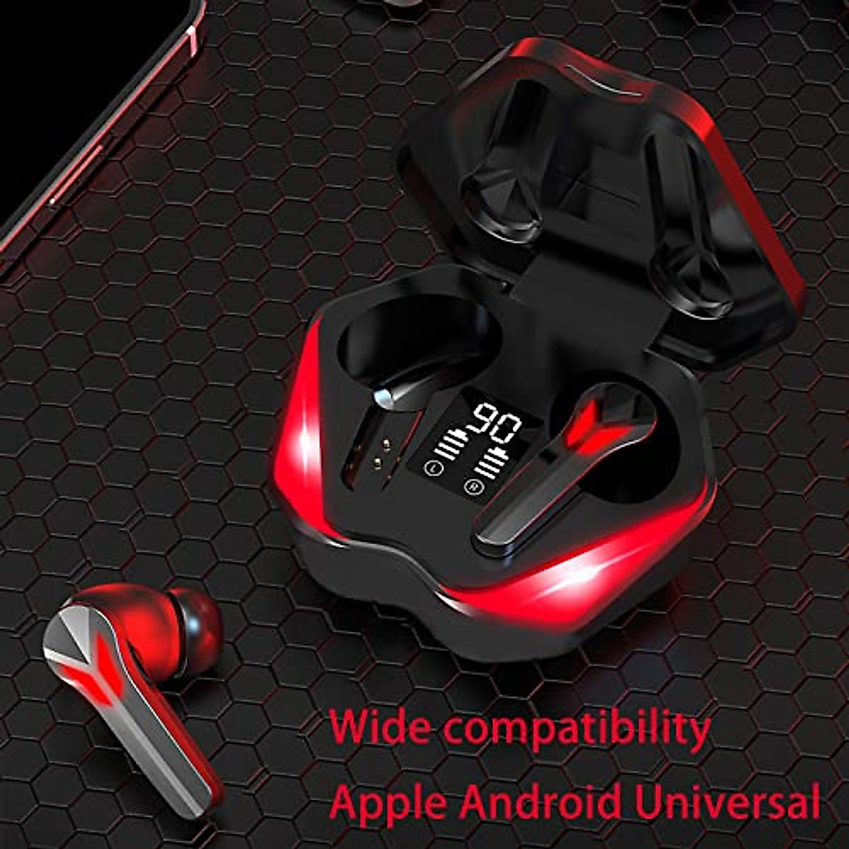 NA# Wireless Bluetooth Digital Display Game Headset - Low Delay in Ear Light Effect Music/Game Mode with Charging Case - Light-Weight Earbuds for Running Outdoor Office Driving Travel Sports