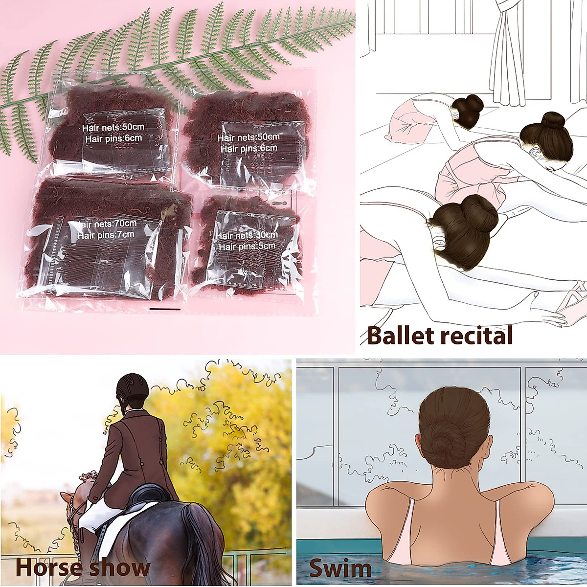 Teenitor Hair Accessories Hair Net Set, Includes 40pcs Invisible Hair Nets for Ballet Recital & 80pcs Bobby Pins for Bun Maker, Brown, 3 Size