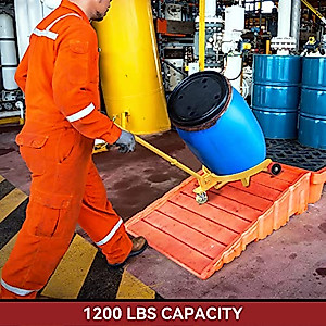 YITAMOTOR 55 Gallon Drum Dolly, 1200lbs Capacity Drum Cart, Oil Drum Cart with Bung Wrench Handle and Poly-on-Steel Wheels, Keg Dolly, Low Profile, Yellow