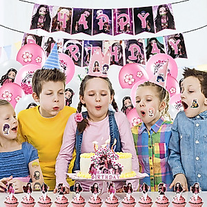 84PCS Happy Balloons Birthday Banner Party Supplies Pink, Cake Topper,Cupcake Toppers,Latex Balloons,Invitation Card,Tattoo Stickers