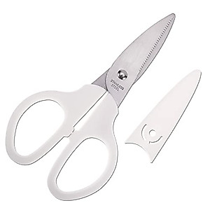 HITOPTY White Multipurpose Scissors, 6in Straight Sturdy Sharp Scissors for Office School Student Home General Use Sewing Fabric Craft Supplies with Cover