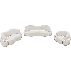 Meridian Furniture 108Cream-L Principessa Collection Modern | Contemporary Loveseat with Rich Cream Boucle Fabric, Curved Seat and Back, 68" W x 35" D x 29" H, Cream