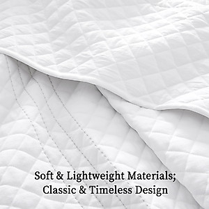 Bonlino Barley Bedding Quilt Set Bedspread - Lightweight Quilt Set Summer Farmhouse Modern Boho Style Striped Bedspread Coverlet with 2 Pillow Shams for Home Bedroom All Season (White, Oversized King)