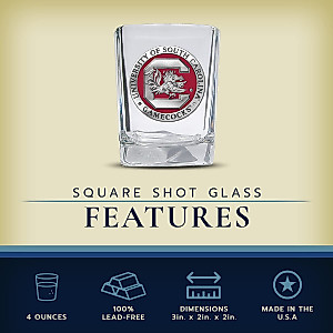 Heritage Pewter University of South Carolina Square Shot Glass | Hand-Sculpted 1.5 Ounce Shot Glass | Intricately Crafted Metal Pewter Alma Mater Inlay