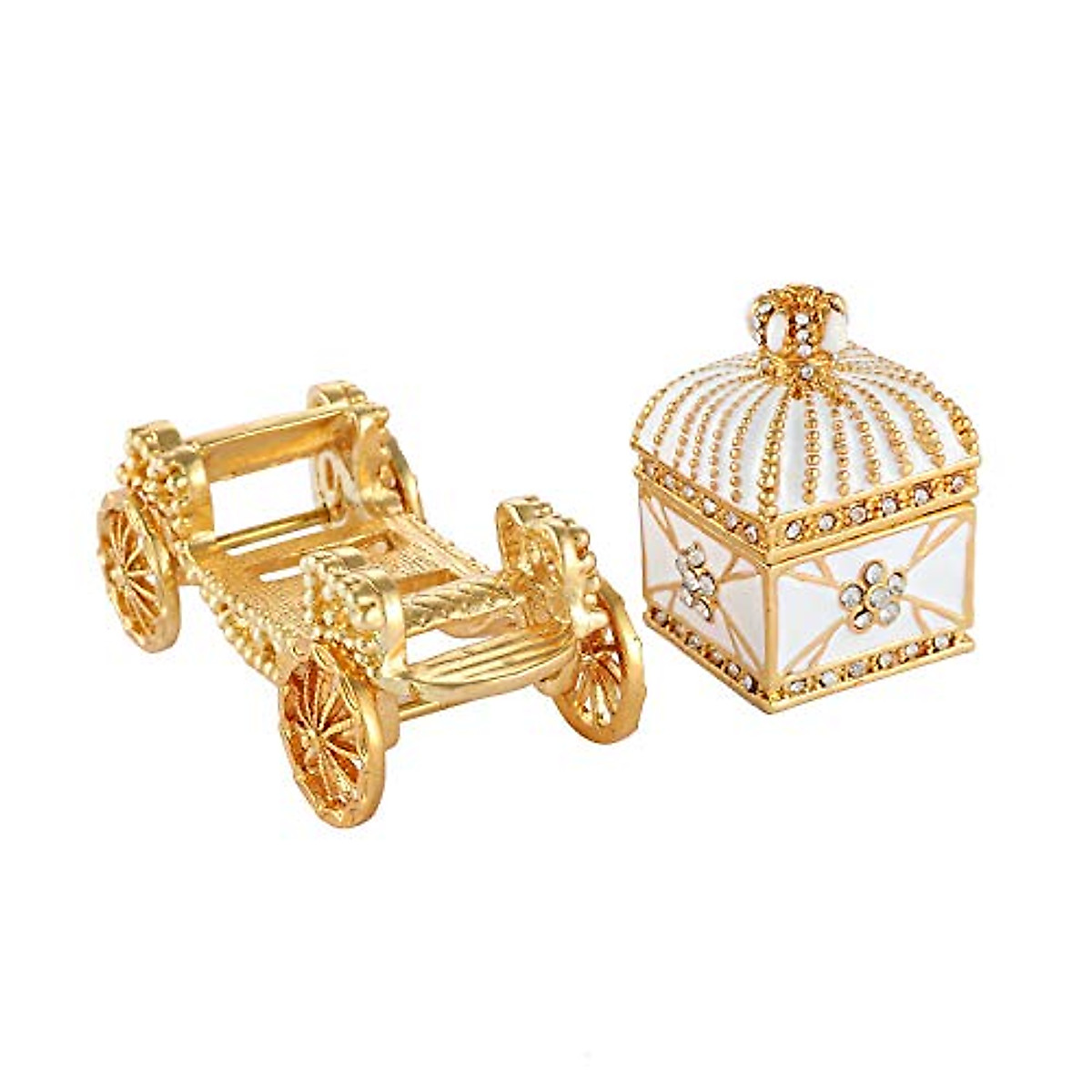 QIFU Decorative Enameled Royal Carriage Style Hinged Trinket Box, Sparkling Crystal Ornaments for Home Decor, Unique Gift for Family