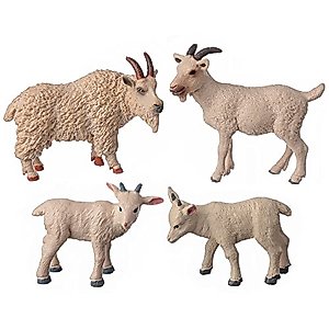 JOKFEICE Animal Figures 4pcs Plastic White Goat Animals Action Model Science Project, Learning Educational Toys, Birthday Gift, Cake Topper, for Kids