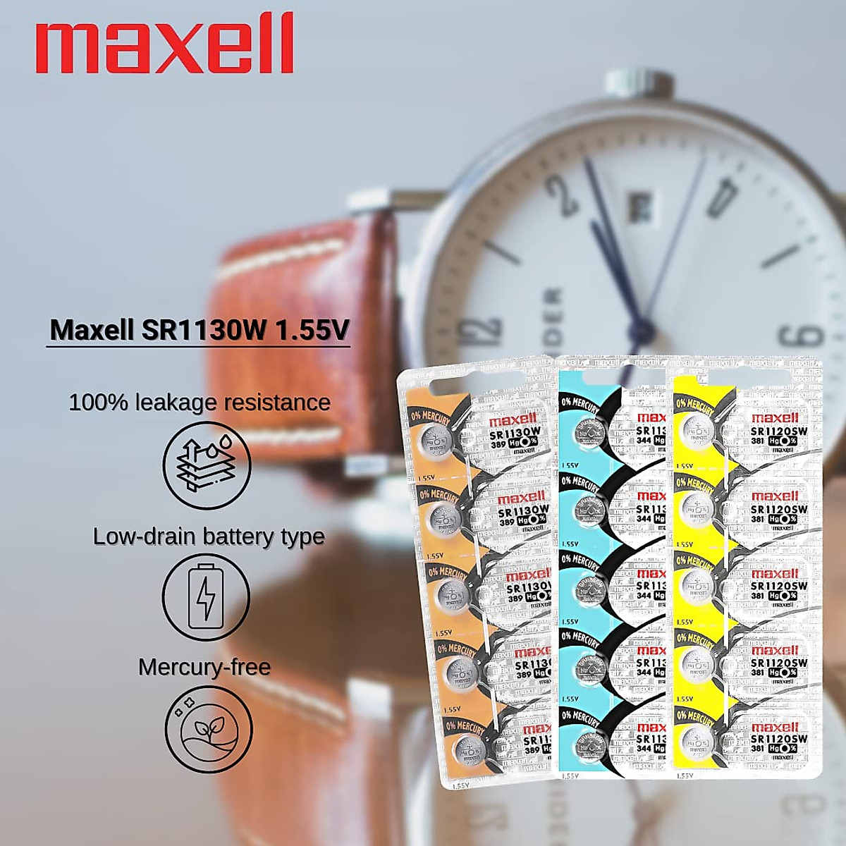 Maxell Watch Battery Button Cell SR1130W 389 Pack of 5 Batteries