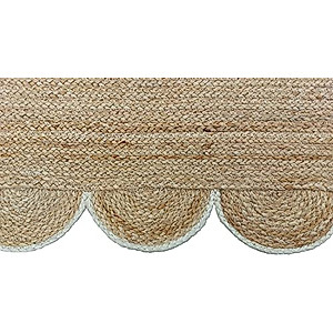 RAJPUTANA Rug Weaving Village Scalloped Natural Jute Area Rug, Hand Woven Classic Rug Kitchen Rugs, Rugs for Living & Bedroom (Off White, 2'6''x6')