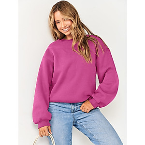 ANRABESS Women's Sweatshirts Hoodies Crewneck Oversized Fleece Pullover Sweaters Cute Top Y2K Teen Girls Preppy Clothes 2024 Hot Pink Large