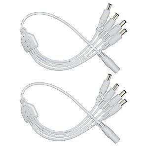 Security-01 2-Pack 1 to 4 Way DC Power Splitter Cable, Plug 5.5mm x 2.1mm, for CCTV Camera, LED Strip Light and More,White