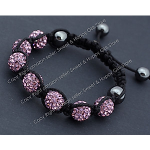 Shamballa Style Jewelry 7 Beads Purple Pave Sparkle Crystal Ball Hand-Woven Bracelet Adjustable 7 Beads