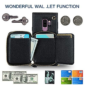 DEFBSC Crossbody Zipper Wallet Samsung Galaxy S9 Plus Case, PU Square Case with Chain Credit Card Holder Slot Shoulder Handbag Purse Wrist Strap Case for Samsung S9 Plus 6.2 Inch(Black)