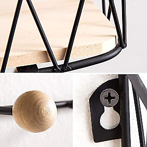 DoxiGlobal Wall Mount Mail Holder Entryway Storage Organizer with Shelf Wood Key Hooks Metal Mail Sorter Coat Rack Wire Mesh Storage Basket for Magazines Keys Wallets Leashes Plant (Gold, S-4 Hooks)