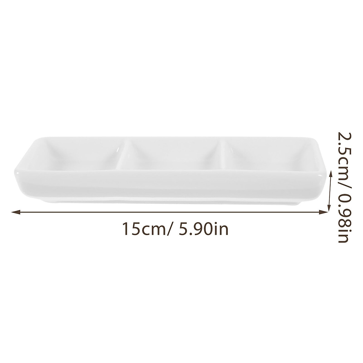 6 Inch Pure White Ceramic 3-Compartment Appetizer Serving Tray Rectangular Divided Sauce Dishes for Spice Dish Soy Sauce