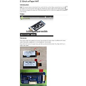 waveshare TOP1 2.13inch e-Paper Display HAT for Raspberry Pi Black/White Electronic Ink Display Screen 250x122 Resolution Supports Partial Refresh 3.3V/5V