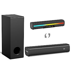 Wohome 2.1ch Small Sound Bars for TV with 6 Levels Voice Enhancement, Built-in Subwoofer, 16 Inches Bluetooth Soundbar Speakers with Optical/AUX/USB Connection, S100