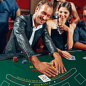 Poker Table Topper Blackjack Set – play Casino Games using the Texas Holdem Poker Set on Green Table Cloth or Black Jack Set on Green Felt Table Mat
