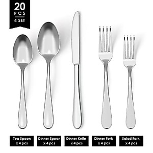 Moretoes 20Pcs Silverware Set for 4, Stainless Steel Cutlery Set, Mirror Polished Flatware Sets for Home and Restaurant, Include Knife Fork Spoon Set, Dishwasher Safe