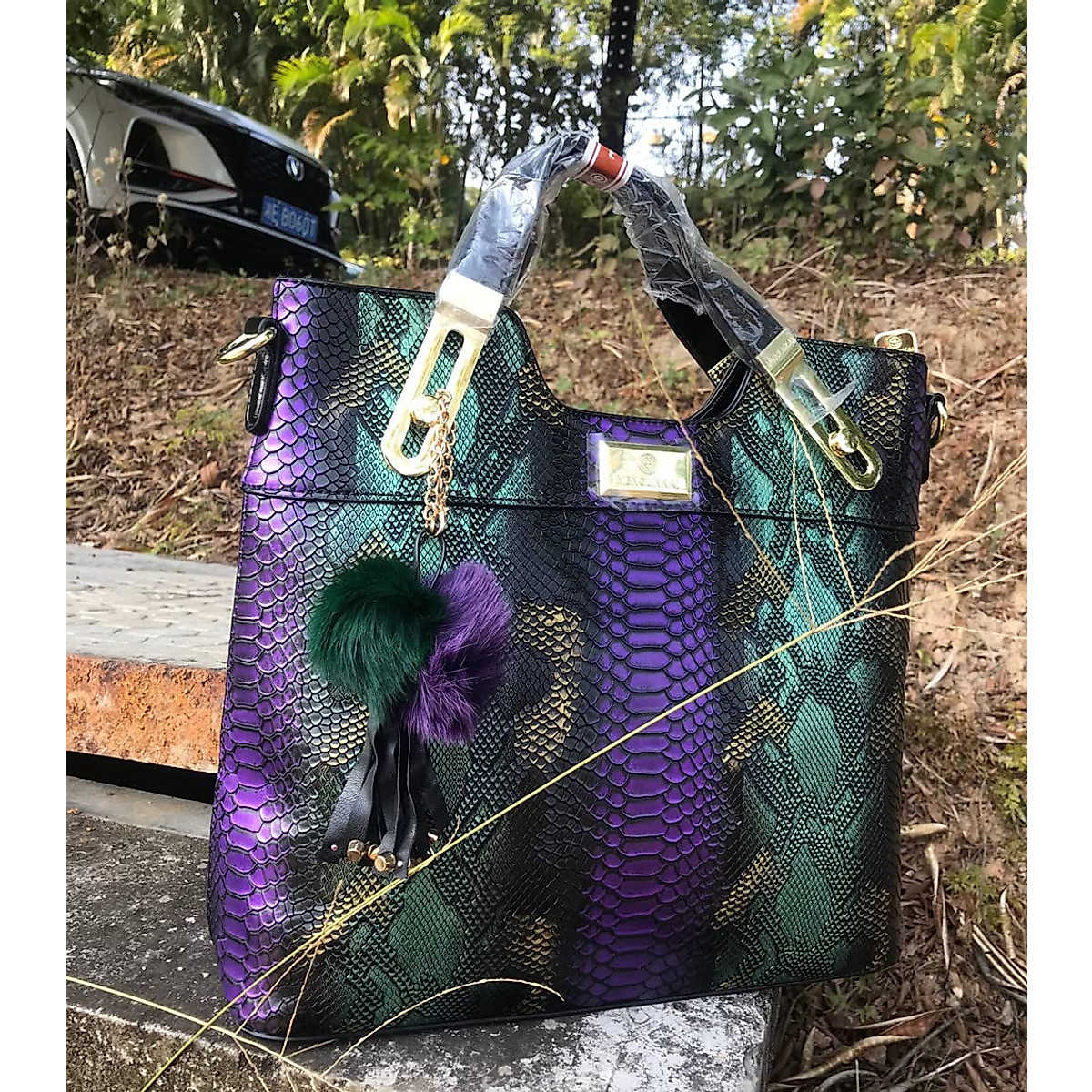 Shirt Luv Large Women's Top Handle Satchel Handbags Leather Chain Bag Purses Serpentine Tassel Shoulder Messenger Bags (Purple)