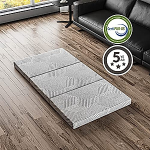 Tri-Fold Memory Foam Mattress, 4 inch Twin Folding Mattress with Collapsible and Washable Cover, Travel and Guest Mat, 75"×38"×4", Grey