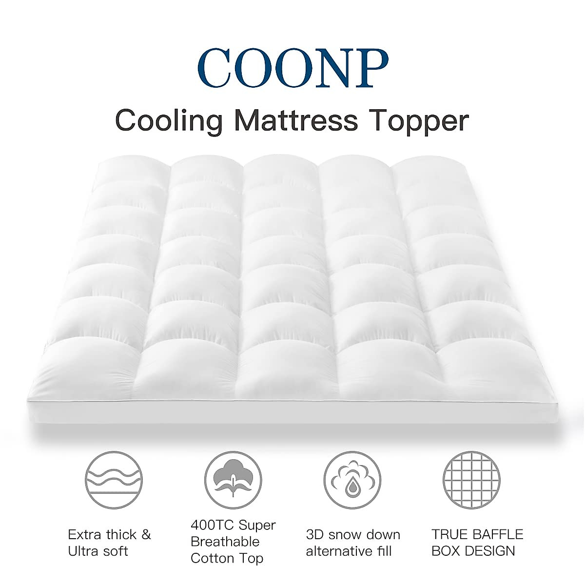 King Mattress Topper, Extra Thick Pillowtop, Cooling Plush Mattress Pad Cover 400TC Cotton Top Protector with 8-21 Inch Deep Pocket 3D Snow Down Alternative Fill