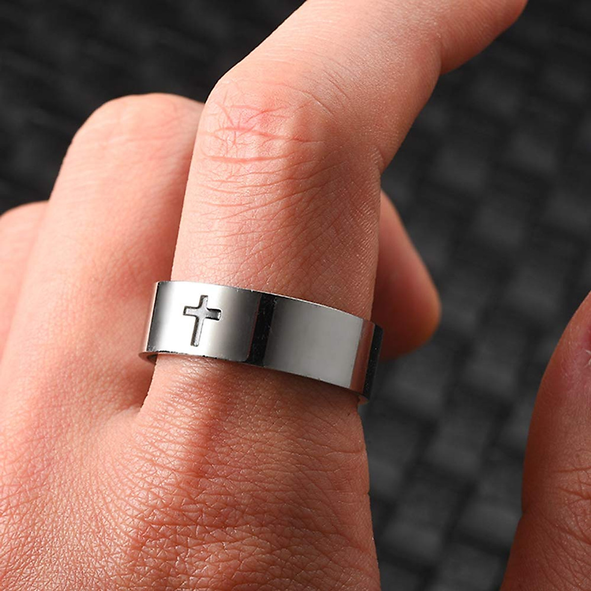 Jude Jewelers 8mm Stainless Steel Classical Simple Plain Christian Cross Religious Wedding Band Ring (Silver, 9)