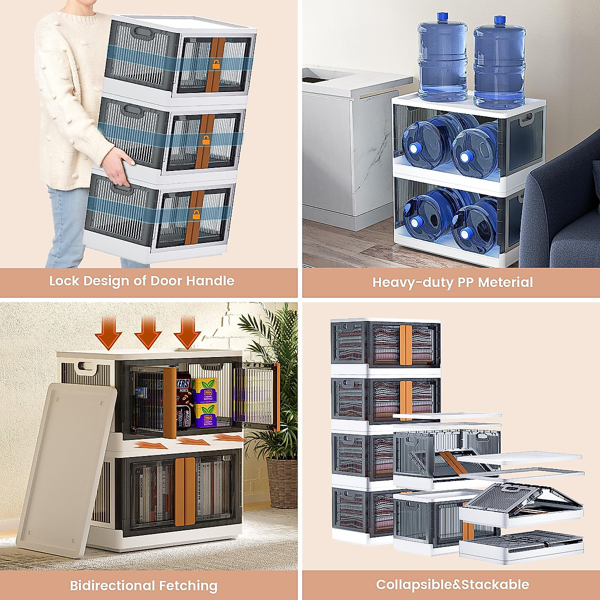 Fikowo 3 Packs Folding Storage Box, 8.4 Gal Storage Bins with Lids and Wheels, Closet Organizers and Storage, Collapsible Storage Bins, Stackable Storage Containers, Plastic Car Organizer