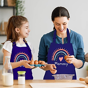 Party-rainday Customized 2 Pack Parent-Child Aprons, Matching Family Apron Set, Adjustable Father Son Mummy Daughter Cooking Apron, Rainbow Chef Bib Aprons with Pockets(Blue)