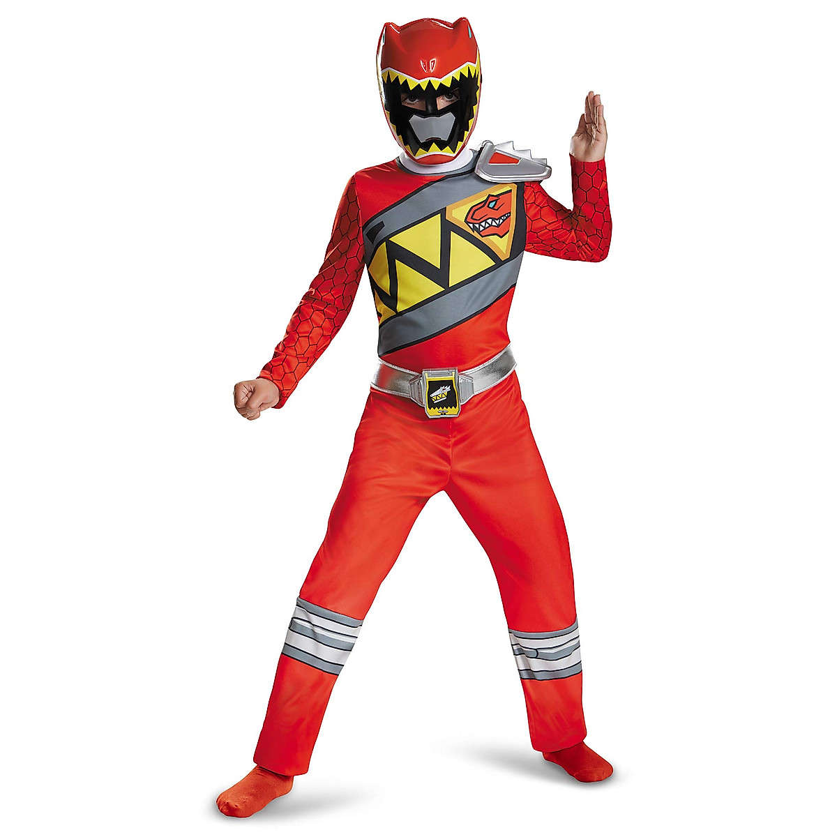 Red Power Rangers Costume for Kids. Official Licensed Red Ranger Dino Charge Classic Power Ranger Suit with Mask for Boys & Girls, Small (4-6)