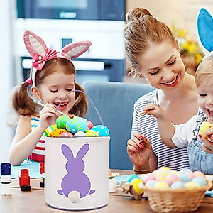 2Pcs Easter Baskets Easter Eggs Bags Bunny Canvas Bags for Kids, Rabbit Fluffy Tails Party Celebrate Decoration Gifts Bags for Easter Bunny Bag to Carry Eggs Candy and Gifts (Green&Purple)