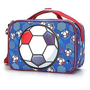 YOJOY Kids Backpack for Boys with Lunch Box Set Elementary School Bags 16 inch Primary Bookbags Football Dinosaur Backpacks (Blue Football Set)