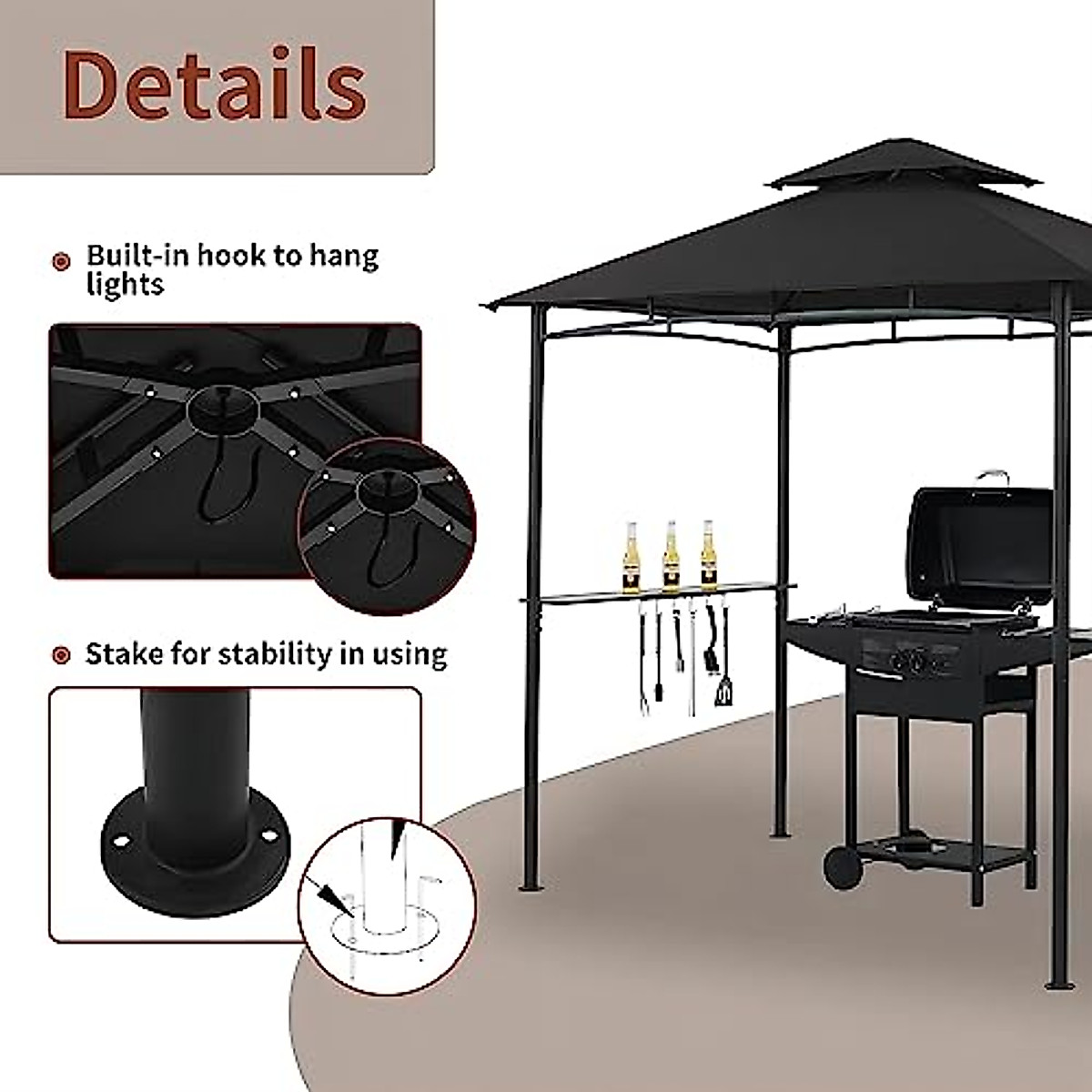 Grezone Outdoor Grill Gazebo Tent Barbeque Grill Canopy for Outdoor Patio Backyard Grill Shelter Hardtop BBQ Black / L93 x W62 x H98 Inch