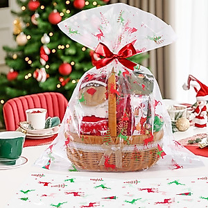 CUDICY Christmas Cellophane Gift Bags 10pcs Large Holiday Gift Wrap 24x30 Inch Clear Gift Basket Wrapping Plastic (Christmas tree,Reindeer)