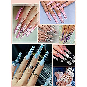 480Pcs Clear Nail Tips for Acrylic Nails Professional, XL Long C Curve Square & Coffin Nail Tips Set with 2 Nail Files, Half Cover Nail Extension Tips Artificial Acrylic Nail Tips for DIY Nail Art