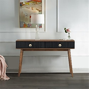 MAKLAINE Modern Wood ad Veneer Console Table in Black/Walnut