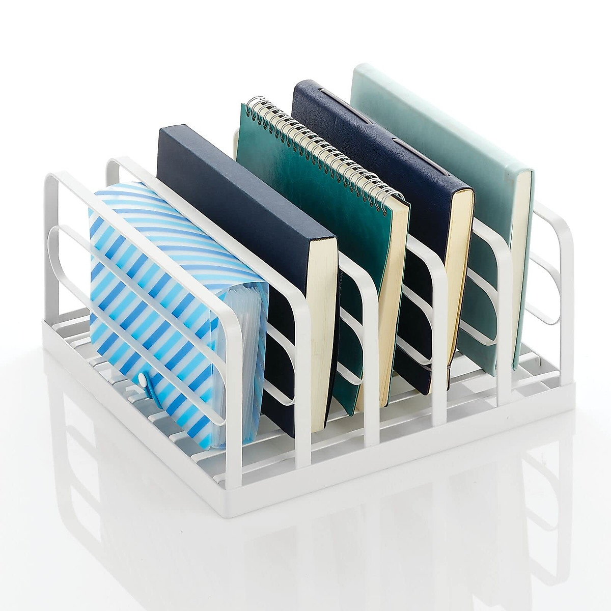 mDesign Metal Divided Stackable Purse Organizer for Closets, Bedrooms, Dressers, Shelves - Closet Shelf Storage Solution for Purses, Clutches, Wallets, Accessories - 5 Sections, 2 Pack - Matte White