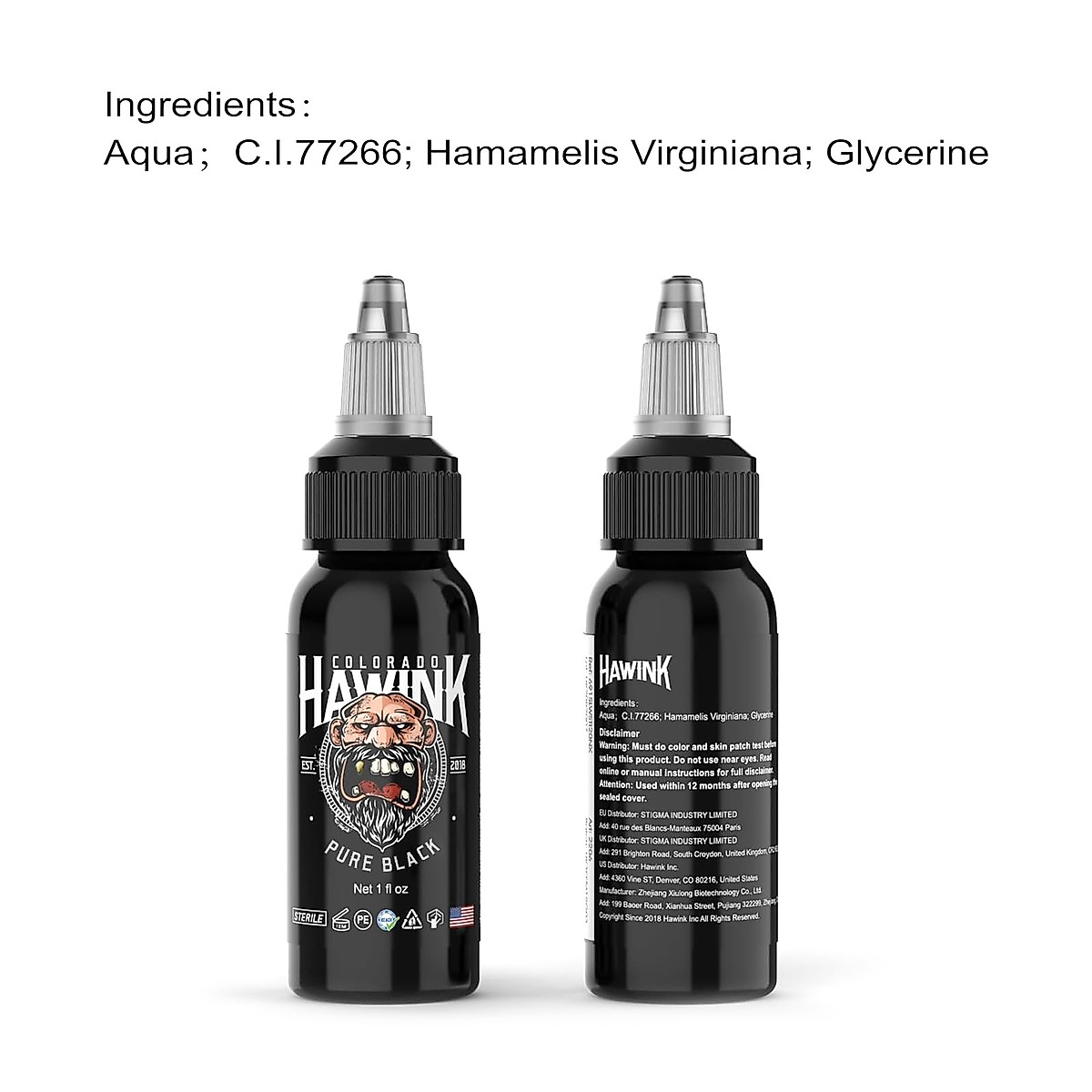 HAWINK Black Tattoo Ink 1 oz (30ml) Vegan-Friendly USA Standard Pigment Tattoo Supplies Pure Black TI203-30-001