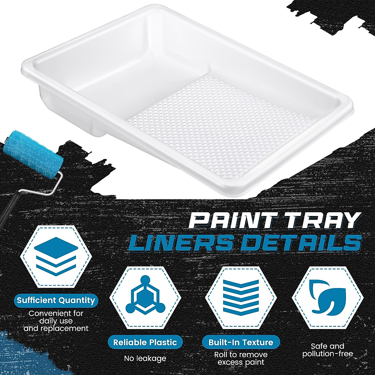 Geelin 50 Pcs 9 Inch Paint Tray Liner Paint Roller Tray 48 Pcs Disposable Paint Pan Tray Paint Roller Frame with Handle for Home Walls Furniture Household Painting Improvement Supplies