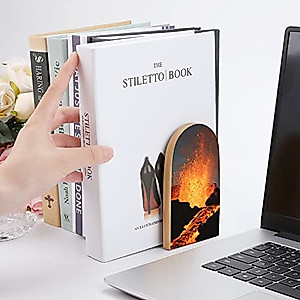 Magma Volcanoes Eruption Wooden Bookends 1 Pair Book Stand Anti-Skid Book Organiser for Office Desktops Shelves CDs Decor