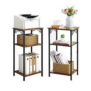 Hoctieon 3 Tier End Table Set of 2, Slim Side Tables, Narrow Side Tables, Nightstands for Small Spaces, Metal Frame, Easy Assembly, Rustic Brown