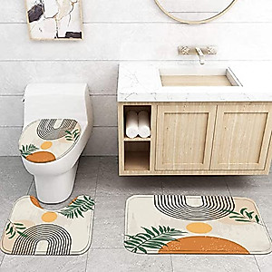 FZDHHY Mid Century Shower Curtain Set Boho Shower Curtain Set with Rugs,Abstract Bathroom Decor Accessories Waterproof Shower Curtain for Bathroom with Mat