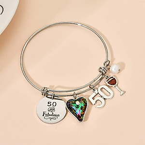 50th Birthday Gifts for Women 50 Years Old Birthday Gifts for Mom Mother Aunt Friends 50 And Fabulous Bracelet 1972 50th Bday Charm Bracelet Bangle Unique Five Decade Jewelry Gift Ideas for Her