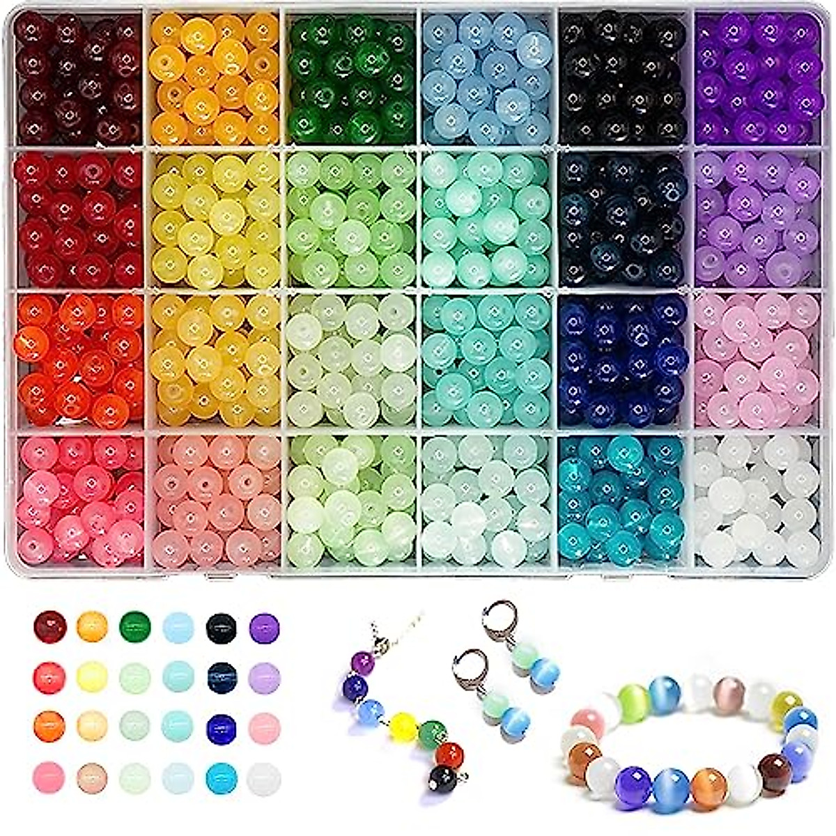 Gaspletu 700PCS Glass Beads for Jewelry Making, 24 Colors 8mm Crystal Beads Bracelets Making Kit, 1 Box Round Beads Suitable for Beginners