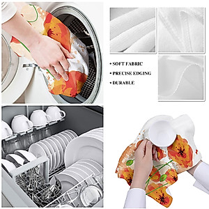 Kitchen Dish Towels 2 Pack-Super Absorbent Soft Microfiber,Orange Poppy Flower Poppy Cleaning Dishcloth Hand Towels Tea Towels for Kitchen Bathroom Bar