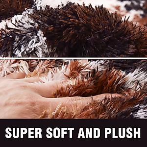 Meeting Story Cow Print Rug Faux Cowhide Rugs Cute Animal Print Carpet Fluffy Shaggy Tie Dye Fuzzy Area Rugs for Living Room Nursery Kids Floor Mat Thick Plush Non-Skid (Coffee-Black, 3 * 5 Feet)