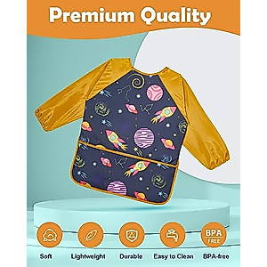 Lictin 2 Pack Kids Art Smocks, Toddler Smock, Waterproof Artist Painting Aprons for Children, with Long Sleeve and 3 Pockets for Age 3-8 Years