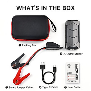 CELLGEAR Portable Car Jump Starter,2000A Battery Jump Starter(Up to 6.0L Gas 4.0L Diesel Engine) 12V Car Battery Charge Jump Starte with USB Fast Charging,Emergency Warning/LED Light and Compass