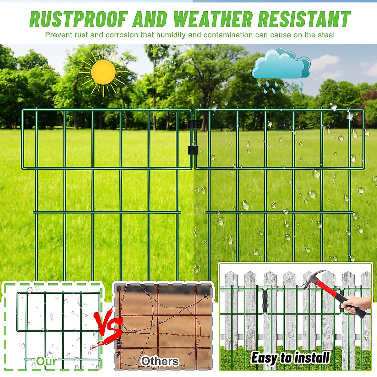 YALINKA 10Pcs Green Decorative Garden No Dig Fence, Rustproof Metal Wire Fencing Border Animal Barrier for Dog Pet Rabbits, Fencing Flower Edging for Yard Landscape Patio Outdoor Decor, T Shape