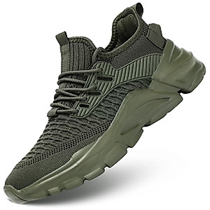 Srenket Men's Running Shoes Non Slip Shoes Breathable Lightweight Fashion Sneakers Slip Resistant Athletic Sports Walking Gym Work Shoes ArmyGreen