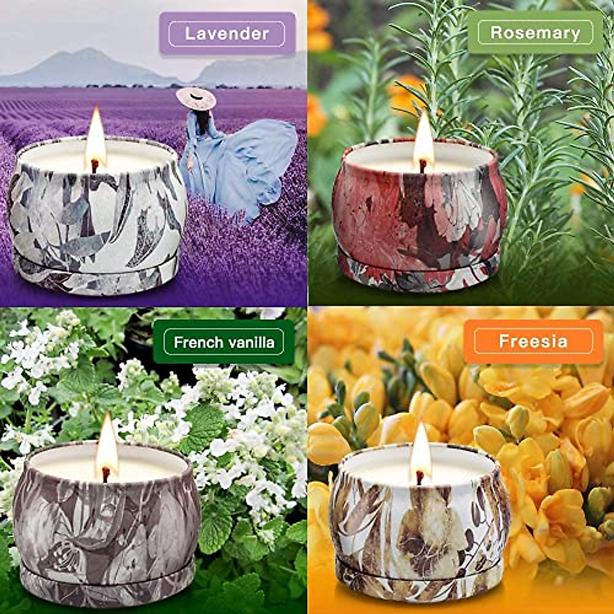 Scented Candles Gift Set 4 Pack Scented Candles Aromatherapy Candle Gifts 100% Natural Soy Wax Portable Travel Tin Jar Candles for Yoga for Birthday, Christmas, Thanksgiving, Mother's Day